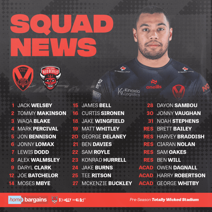 Saints name squad for Salford friendly | St.Helens R.F.C.