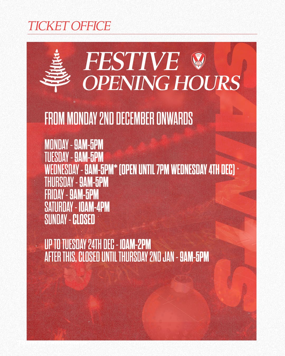 Festive Superstore & Ticket Office Opening Times | St.Helens R.F.C.