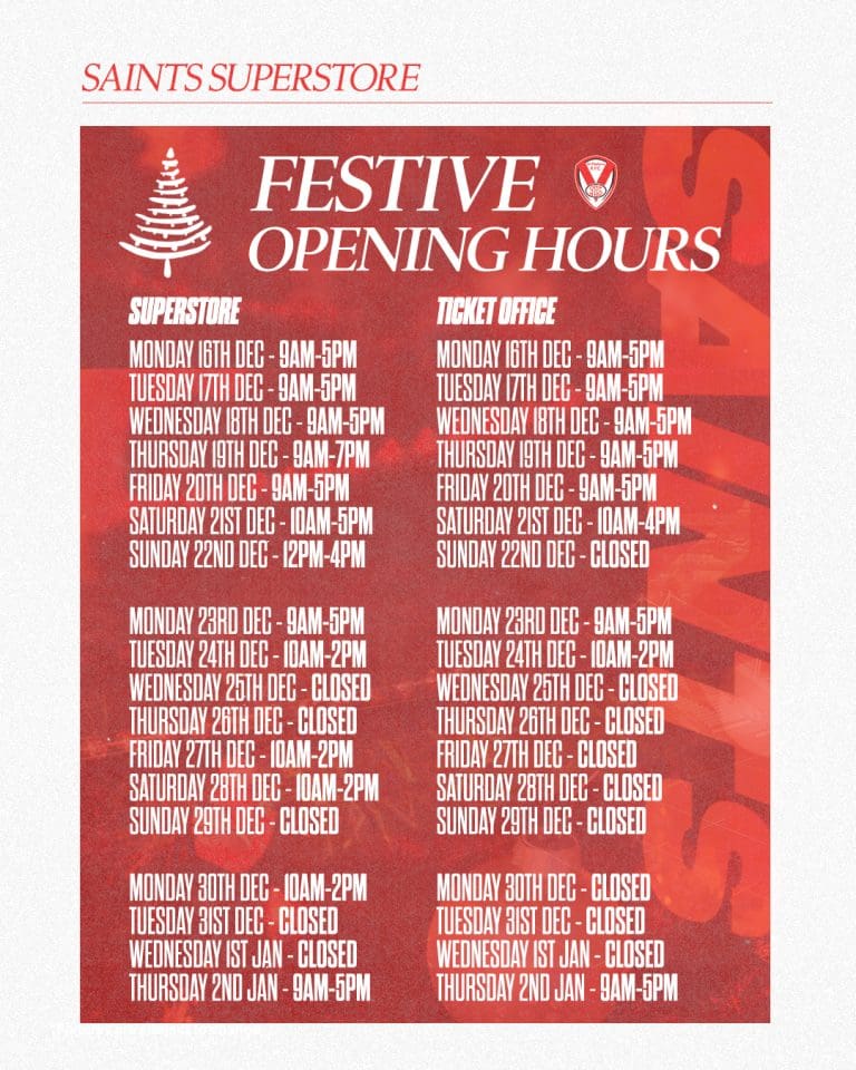 Reminder of Festive Superstore & Ticket Office Opening Times | St ...