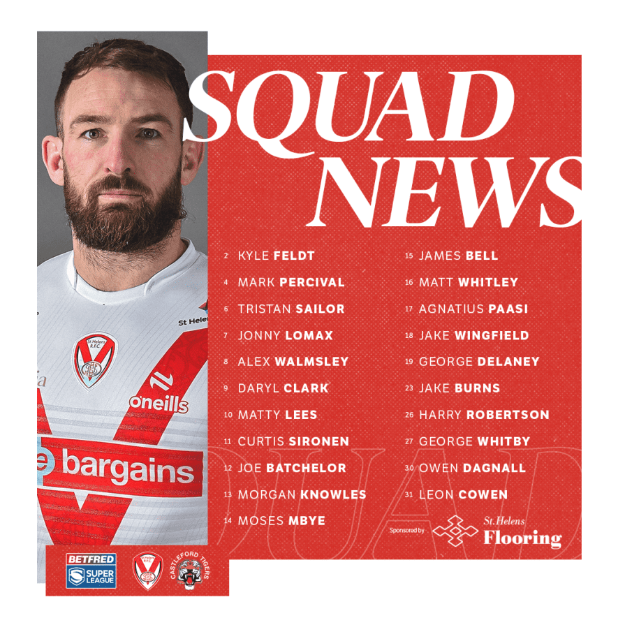 Squad named for Saints' home clash with Castleford | St.Helens R.F.C.