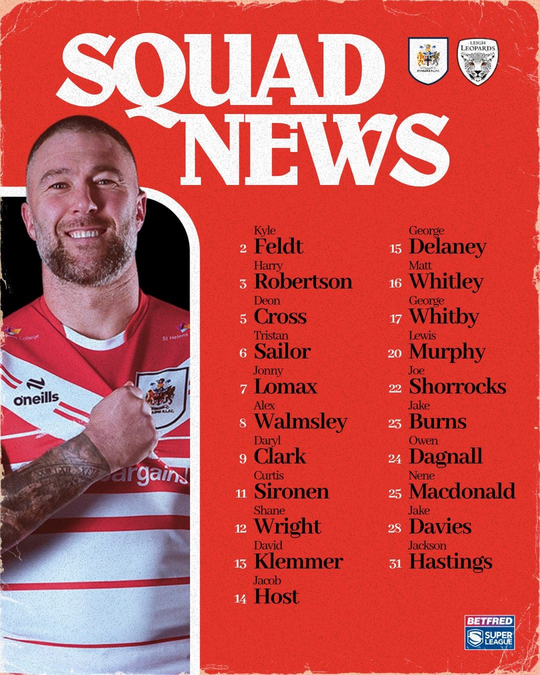 Saints squad named for Home Opener against Leigh | St.Helens R.F.C.